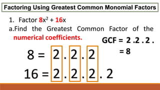 Greatest Common Monimial Factor.pptx | Computing | Technology & Computing