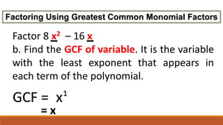 Greatest Common Monimial Factor.pptx | Computing | Technology & Computing