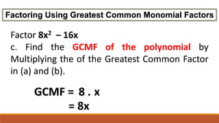 Greatest Common Monimial Factor.pptx | Computing | Technology & Computing