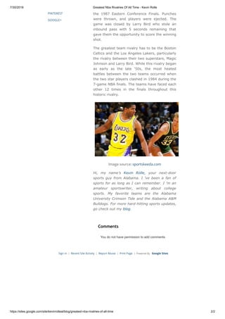 Greatest Nba Rivalries Of All Time | PDF