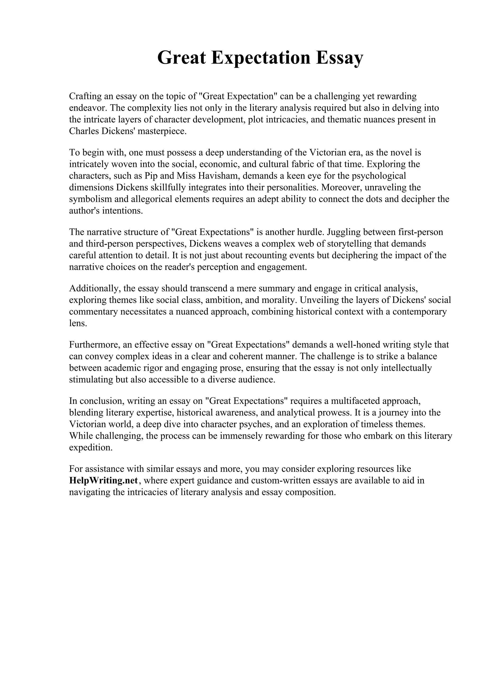 Great Expectation Essay. University of Denver | PDF