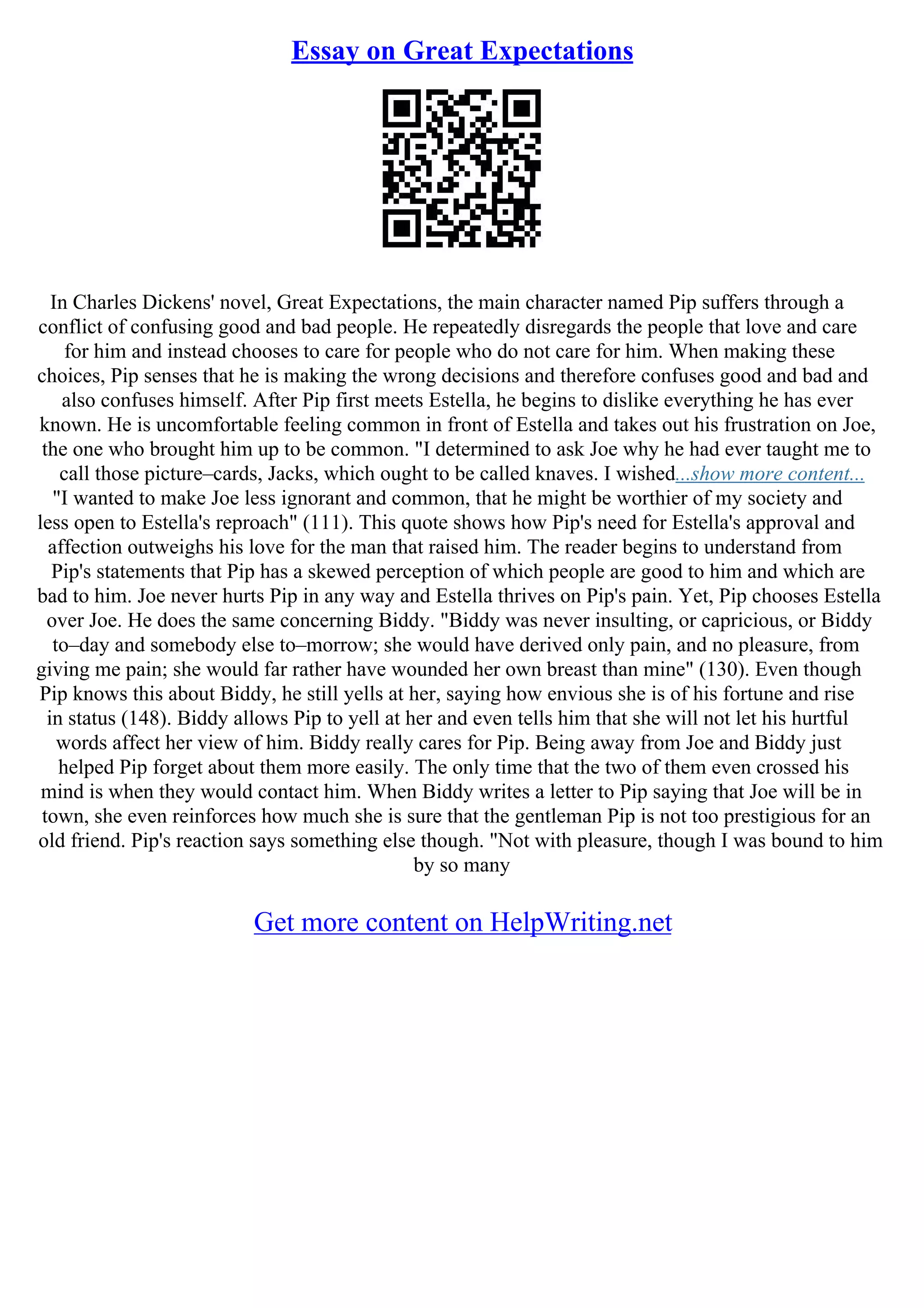 Great Expectations Essay Topics | PDF