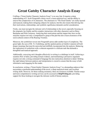Great Gatsby Character Analysis Essay | PDF | Brain and Nervous System ...