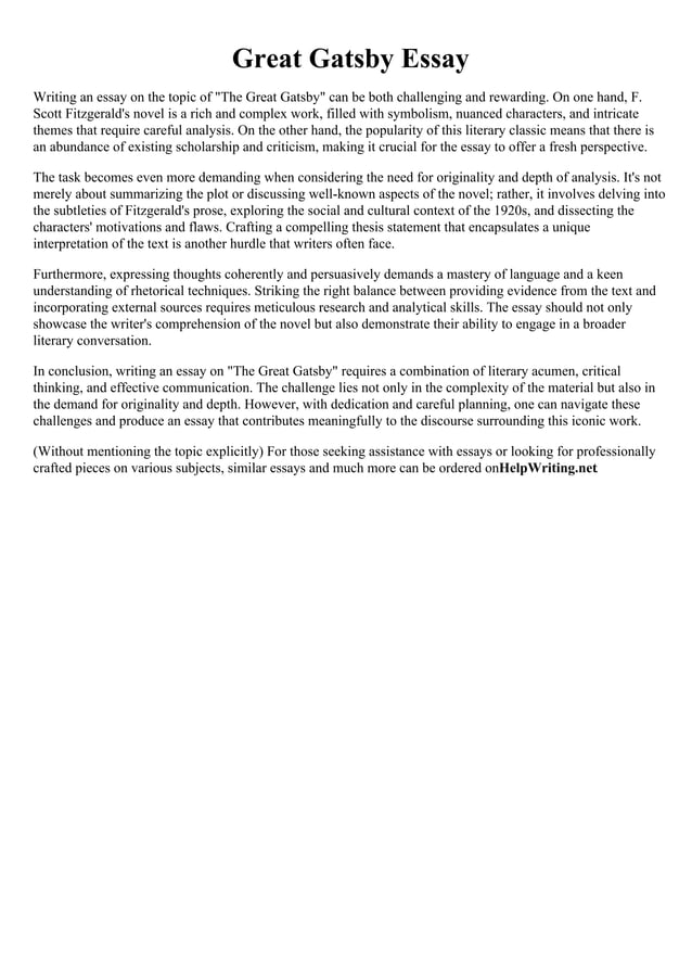 Great Gatsby Essay | PDF