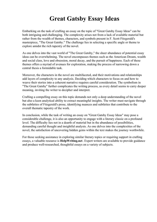 Great Gatsby Essay Ideas. Trinity Law School | PDF
