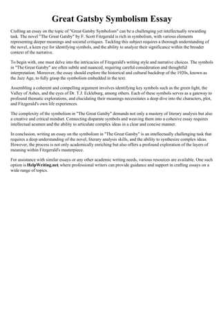 Great Gatsby Symbolism Essay | PDF | Fiction | Books and Literature