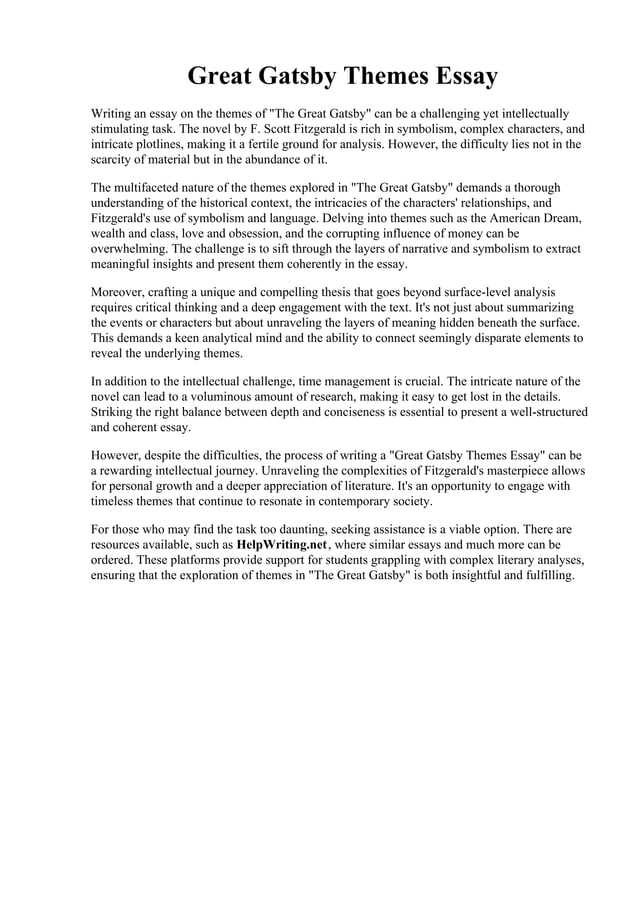 Great Gatsby Themes Essay. The great gatsby american dream theme essay ...