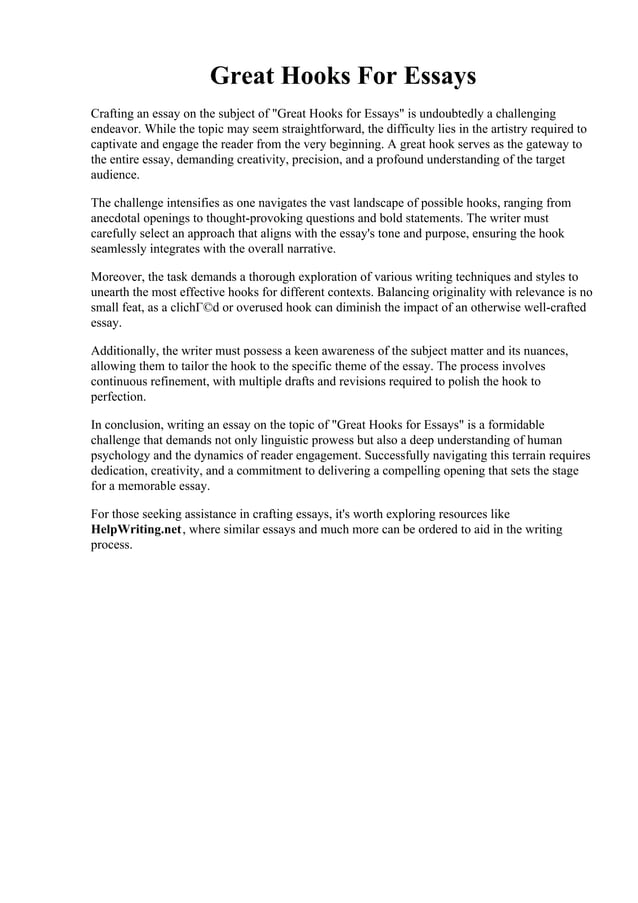 Great Hooks For Essays | PDF
