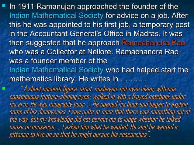 Great indian mathmatician -srinivasan ramanujan | PPT