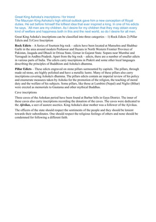 Great king Ashoka's inscriptions | PDF