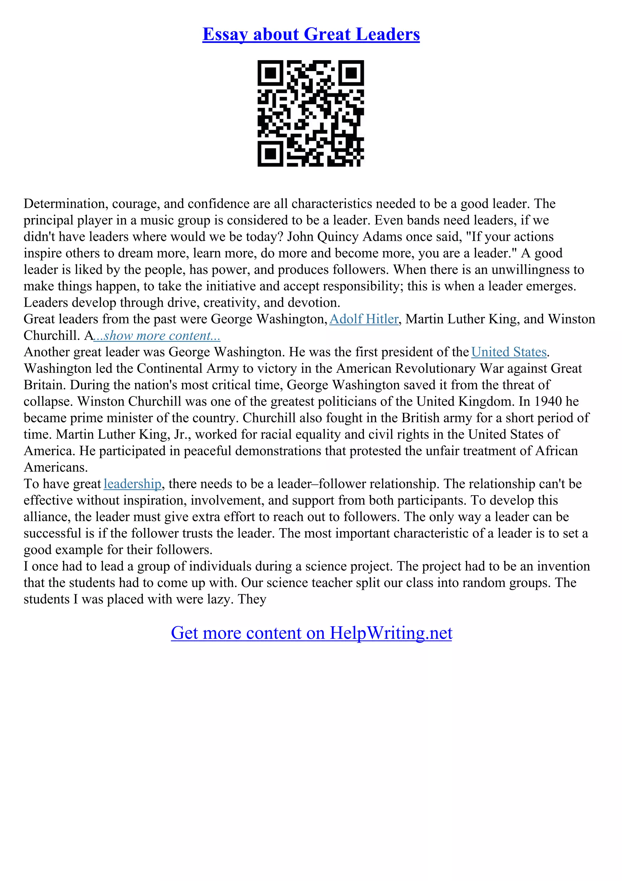 Great Leaders Essay | PDF