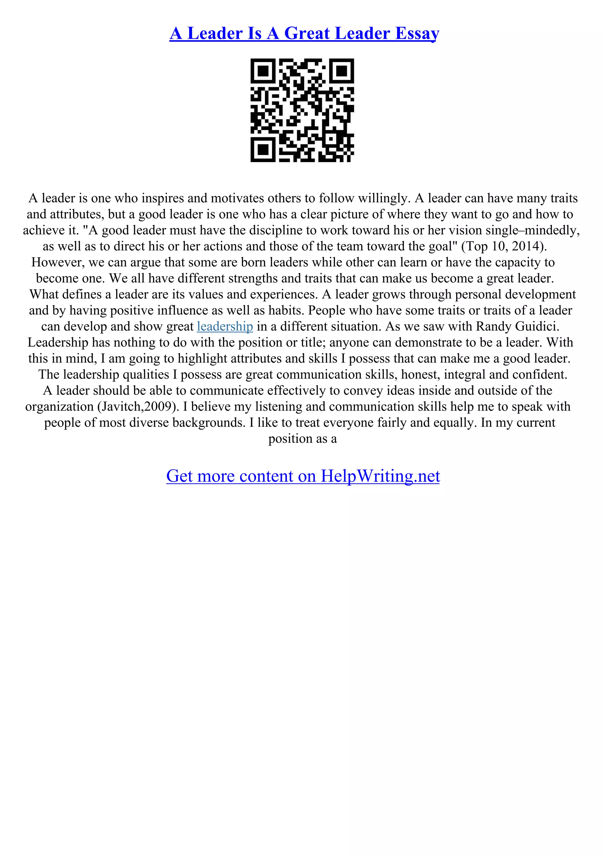 Great Leaders Essay | PDF