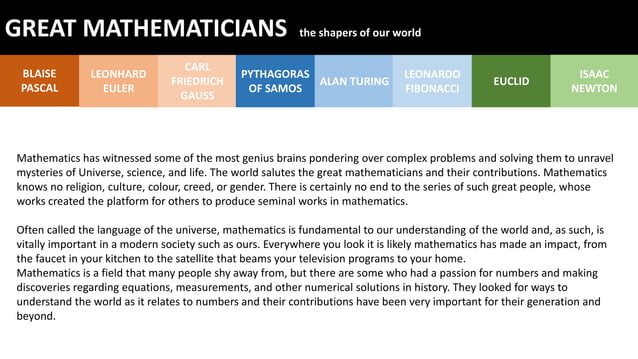 8 Great mathematicians and their inventions | PDF