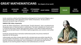 8 Great mathematicians and their inventions | PDF