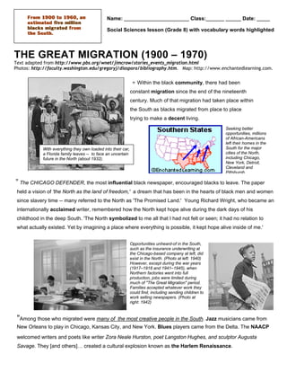Great Migration G8 Lesson | PDF