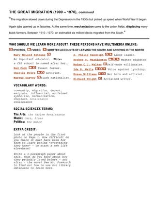 Great Migration G8 Lesson | PDF