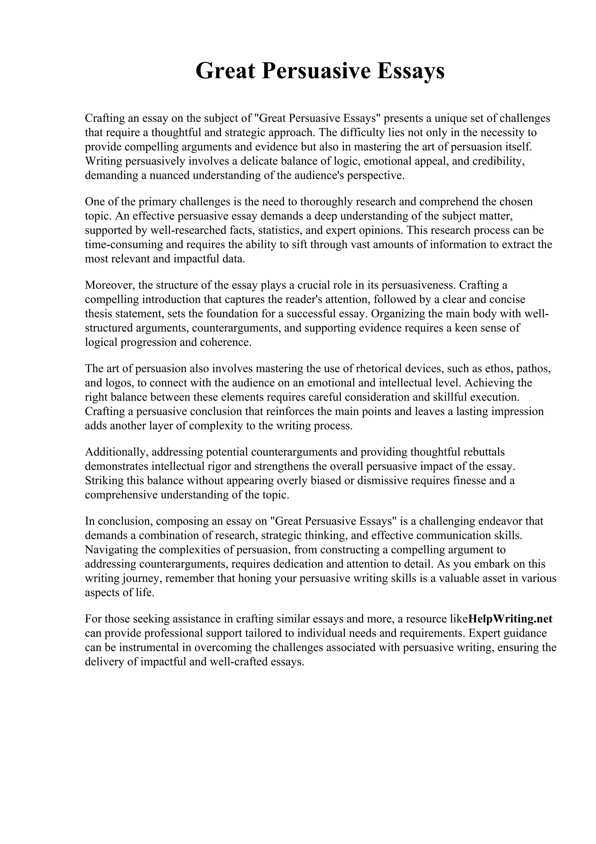 Great Persuasive Essays | PDF