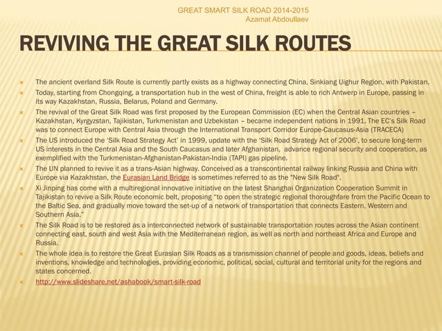 Great Smart Green Silk Road: One Belt, One Road | PPT