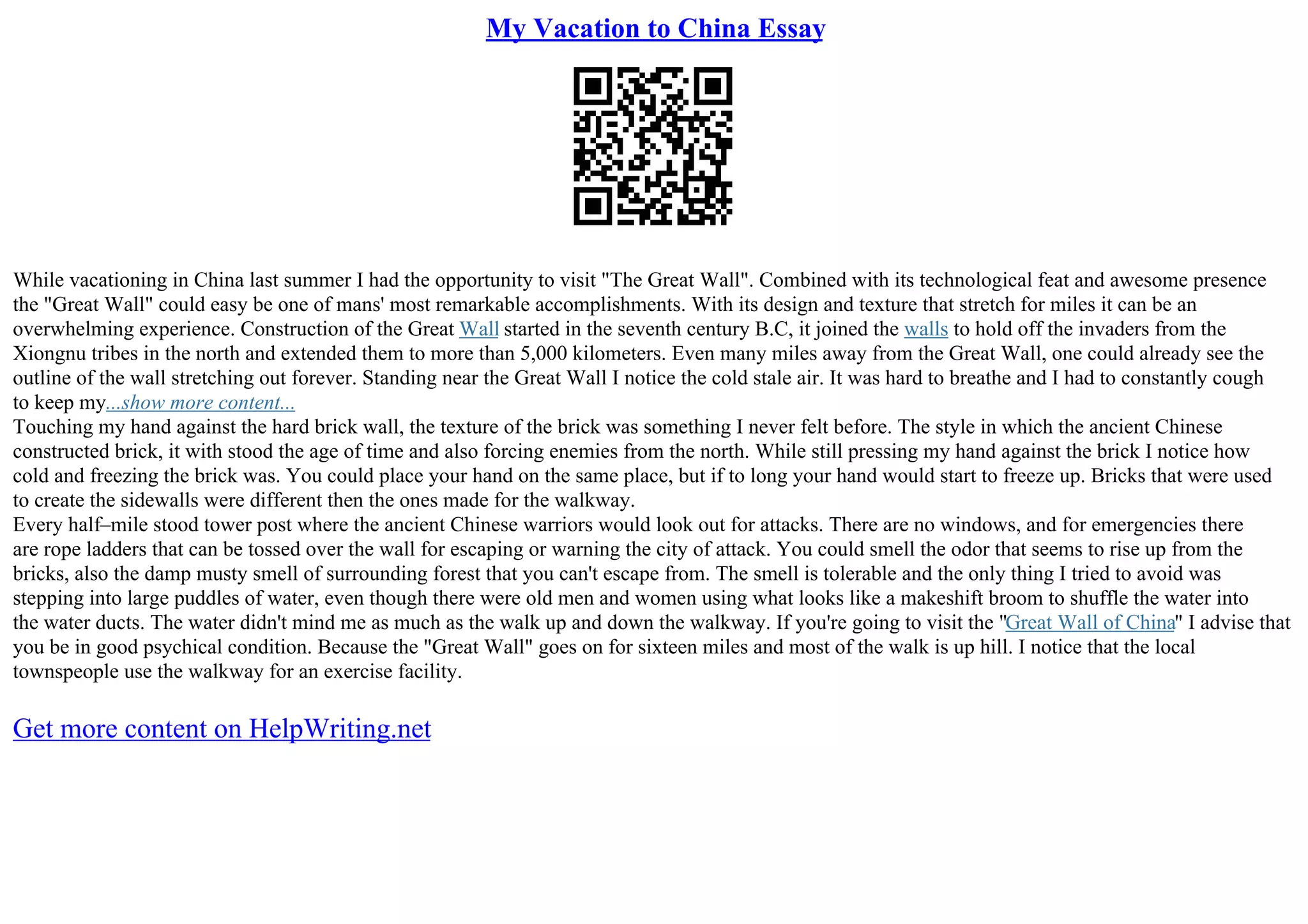 Great Wall Of China Essay Example | PDF