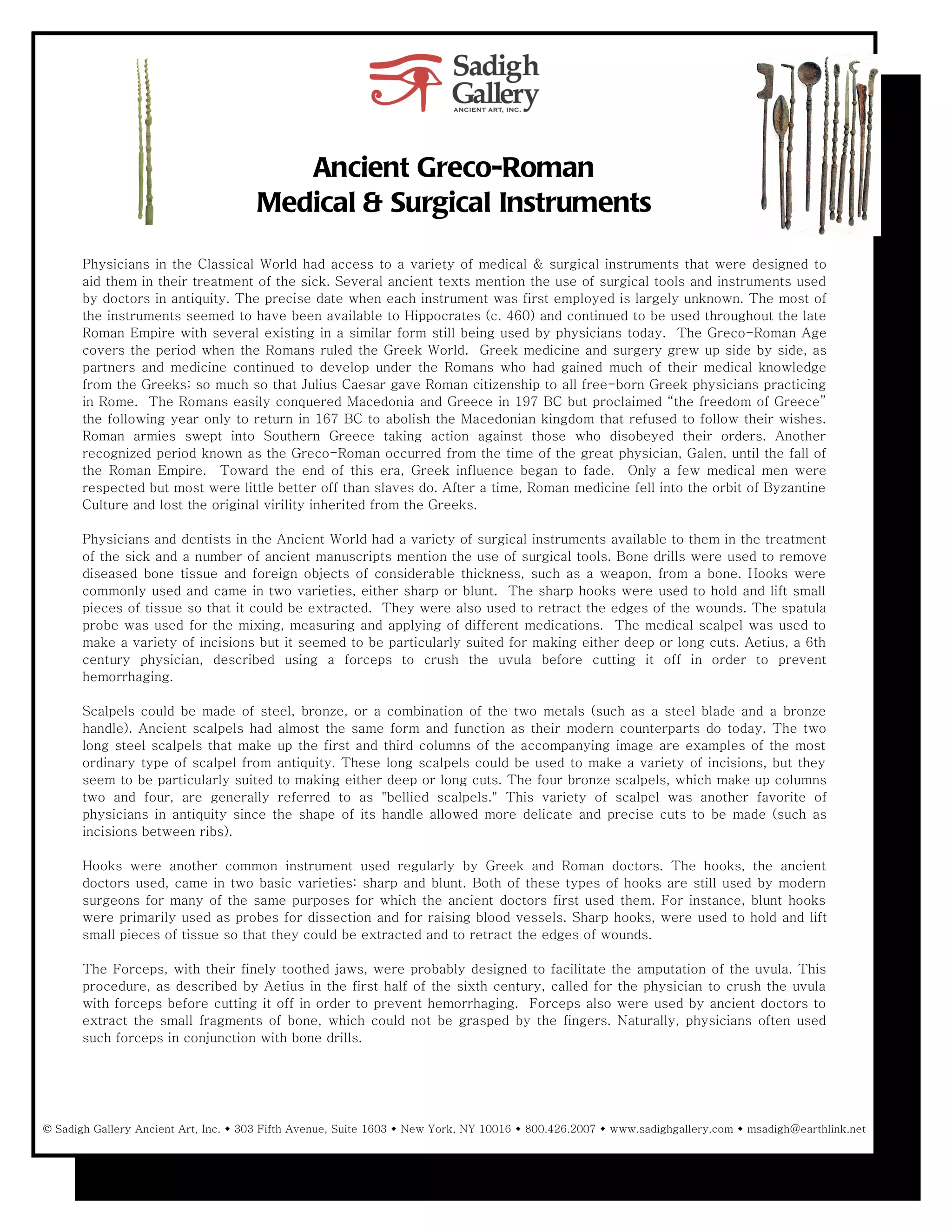 Greco Roman Medical Instruments | DOC