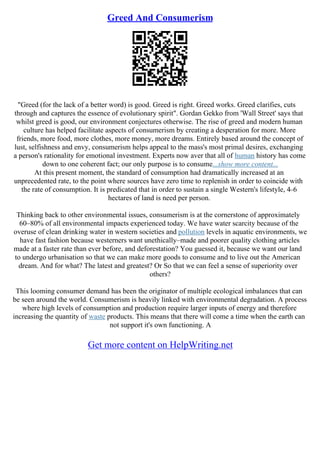 Greed Essay | PDF