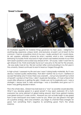 Greed is good | PDF | Single Life | Family and Relationships
