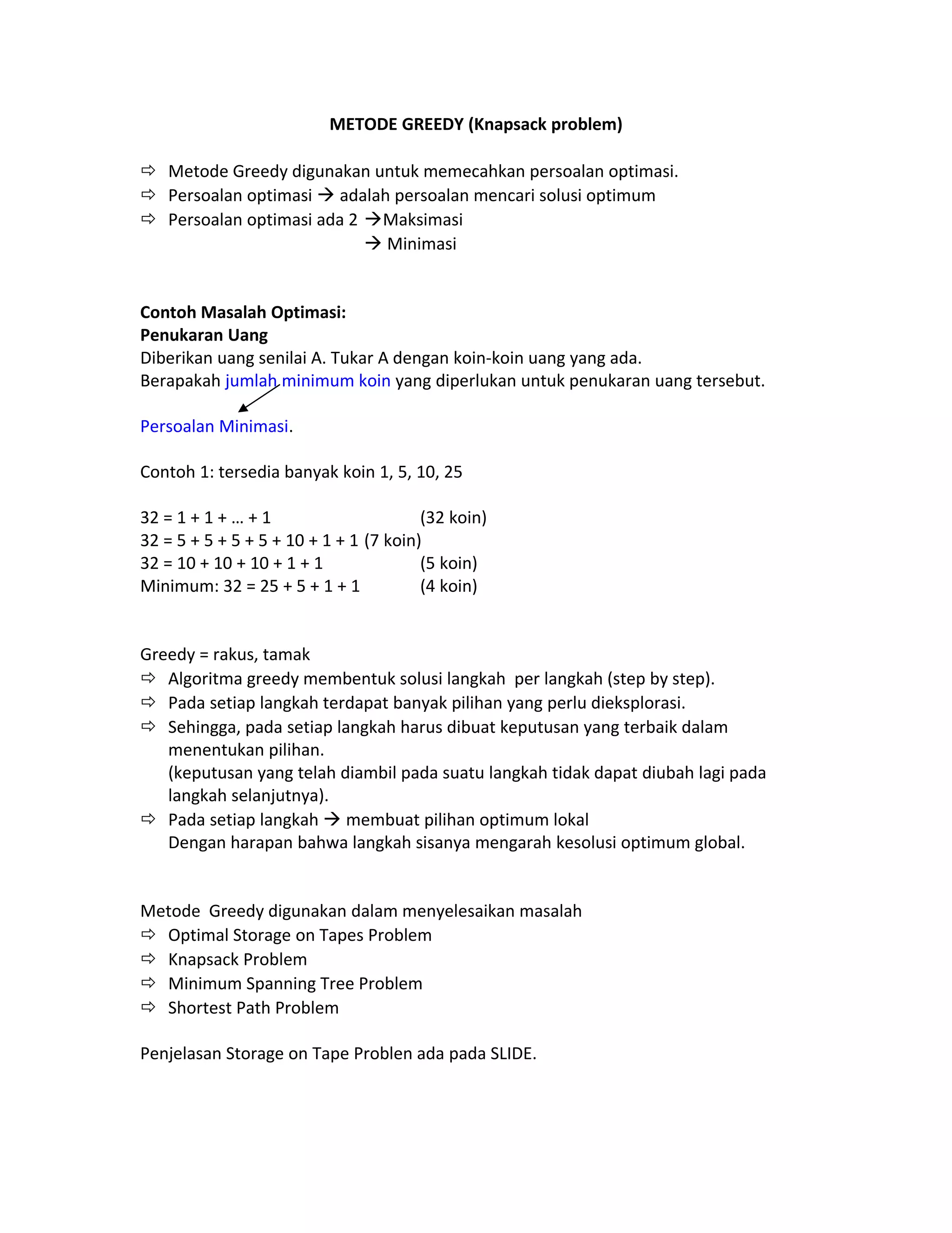 Greedy knapsack | DOC