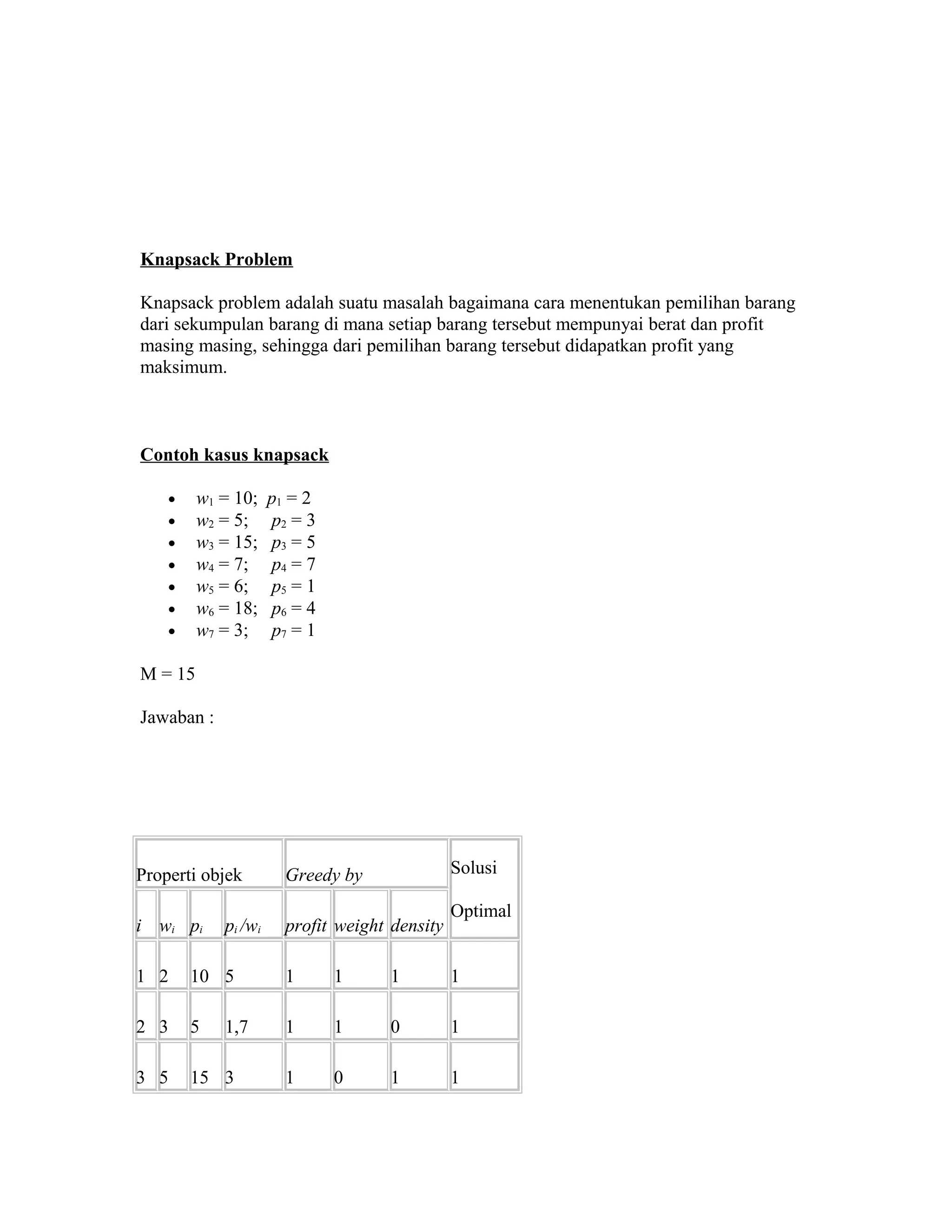 Greedy knapsack | DOC