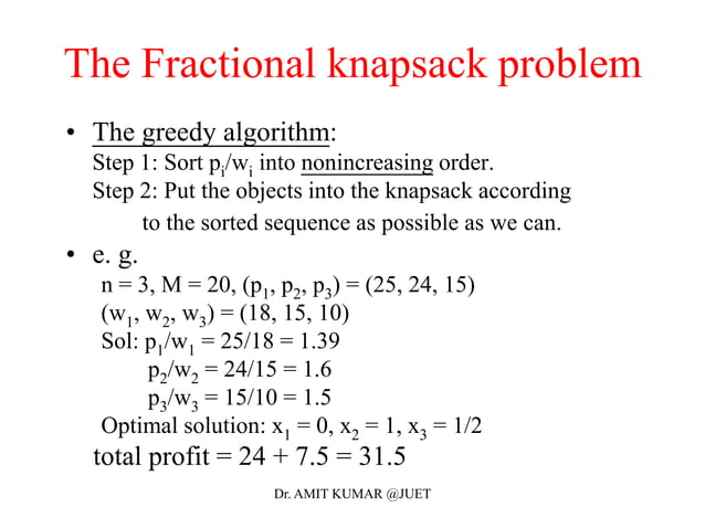 Greedy algorithm activity selection fractional | PPT