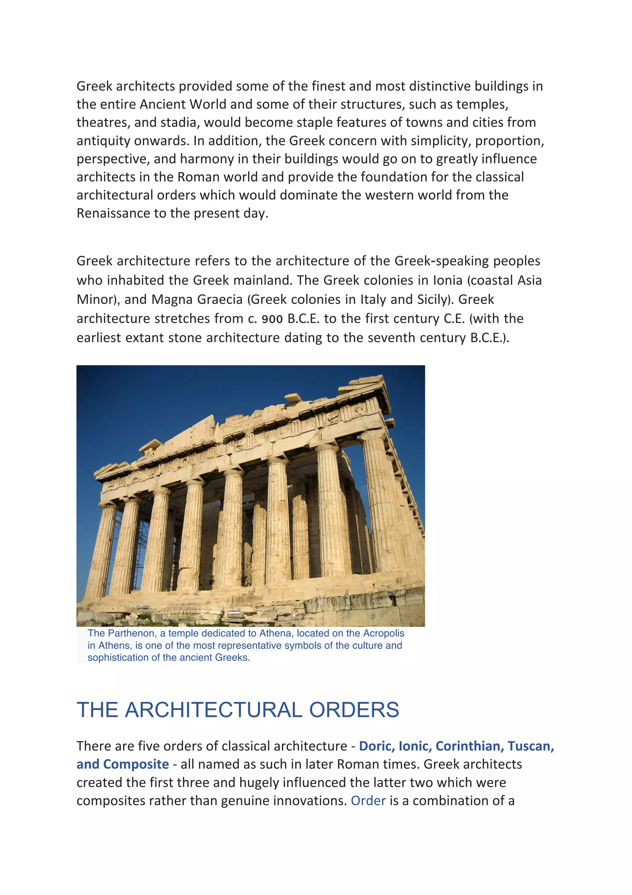 GREEK ARCHITECTURE - AN OVERVIEW | PDF