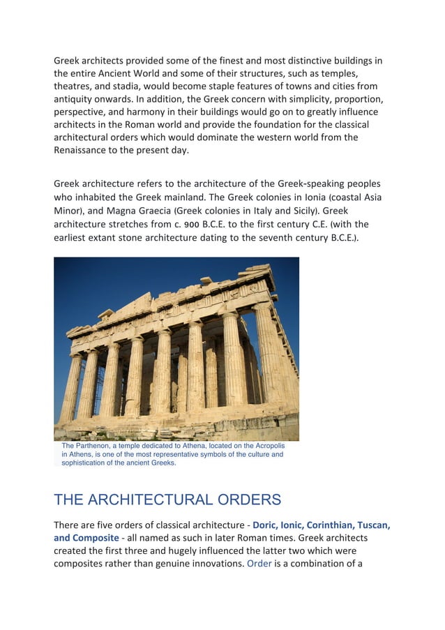 GREEK ARCHITECTURE - AN OVERVIEW | PDF