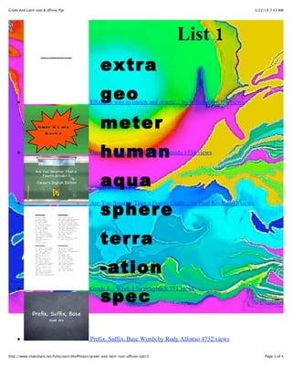 Greek and latin root & affixes ppt | PDF