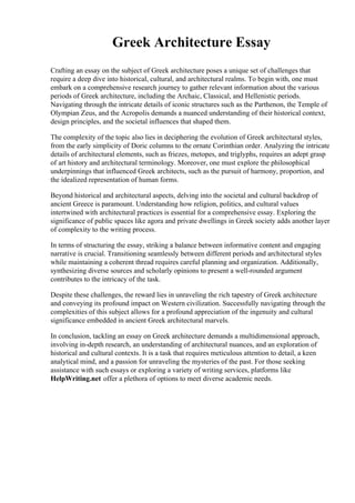 Greek Architecture Essay. Navajo Technical University | PDF