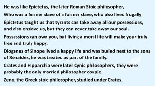 Greek Cynic Philosophers, Predecessors of the Stoics | PDF