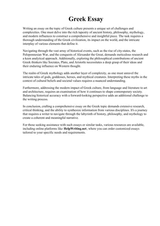 Greek Essay. Early Greek History Essay Example StudyHippo.com