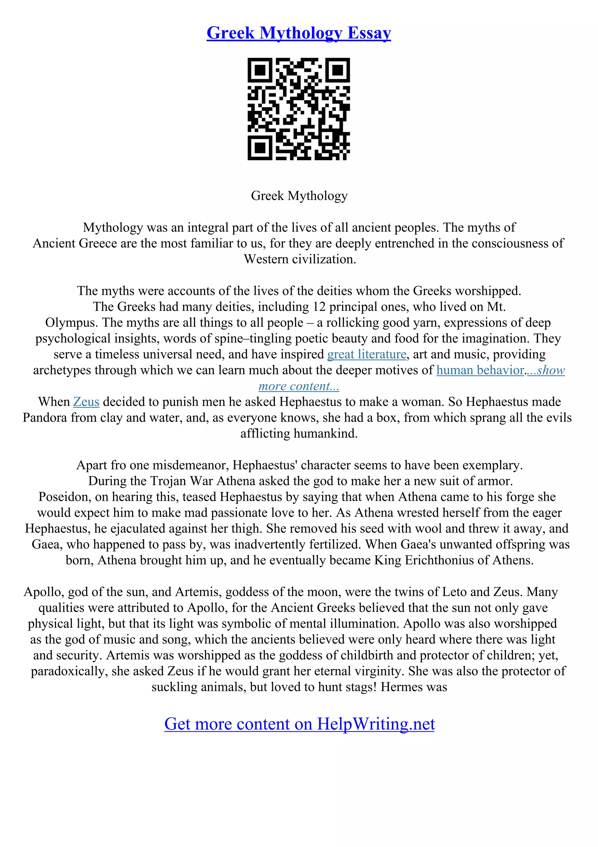 Greek Mythology Essay | PDF