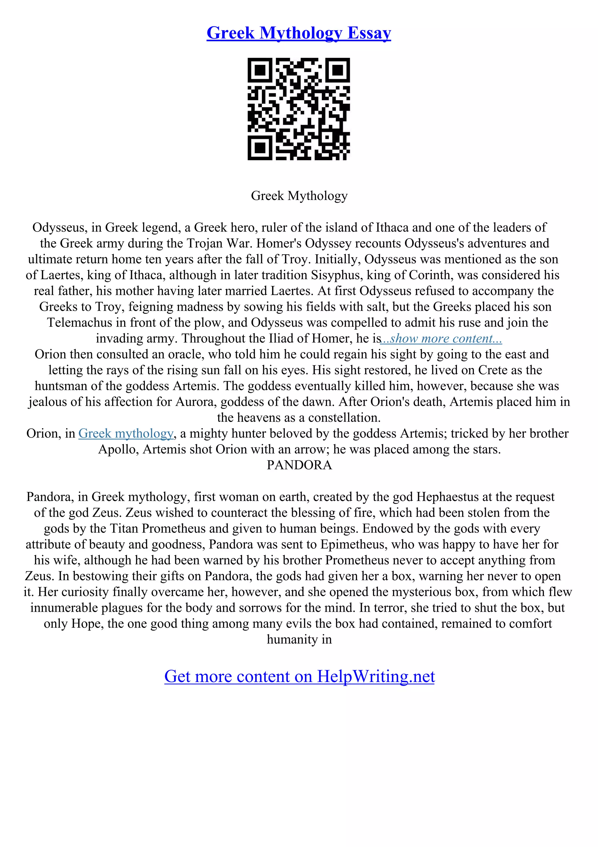 Greek Mythology Essay | PDF