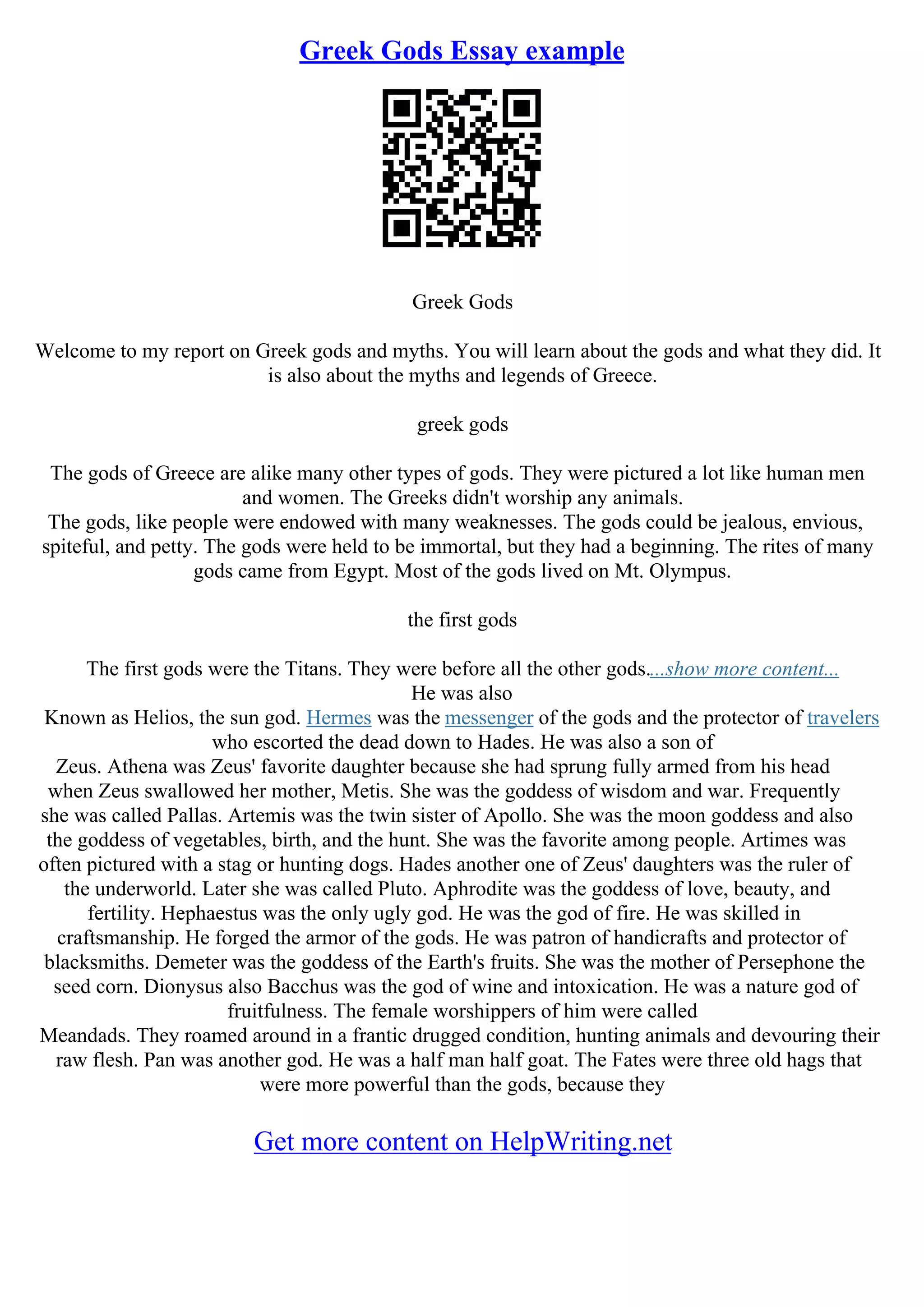 Greek Mythology Essay | PDF