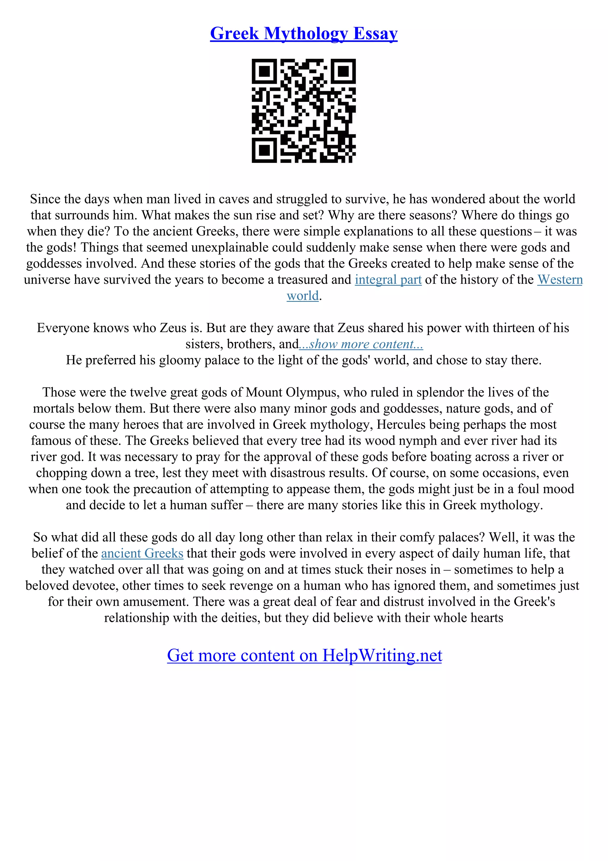 Greek Mythology Essay | PDF