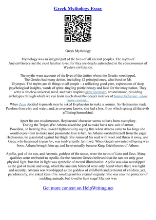Greek Mythology Essay | PDF