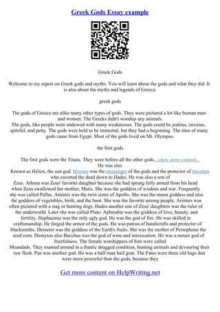 Greek Mythology Essay | PDF