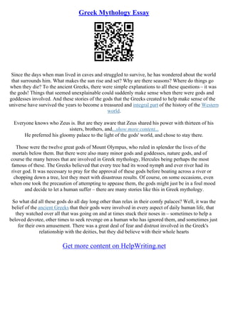 Greek Mythology Essay | PDF