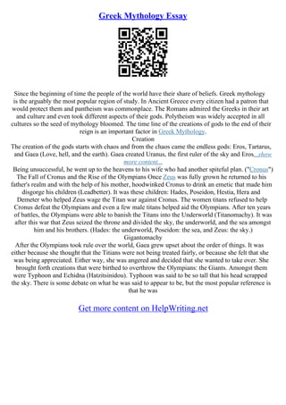 Greek Mythology Essay | PDF