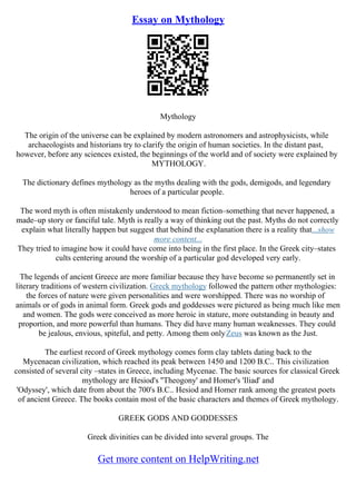 Greek Mythology Essay | PDF