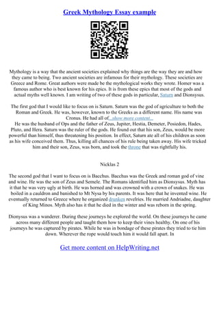 Greek Mythology Essay | PDF