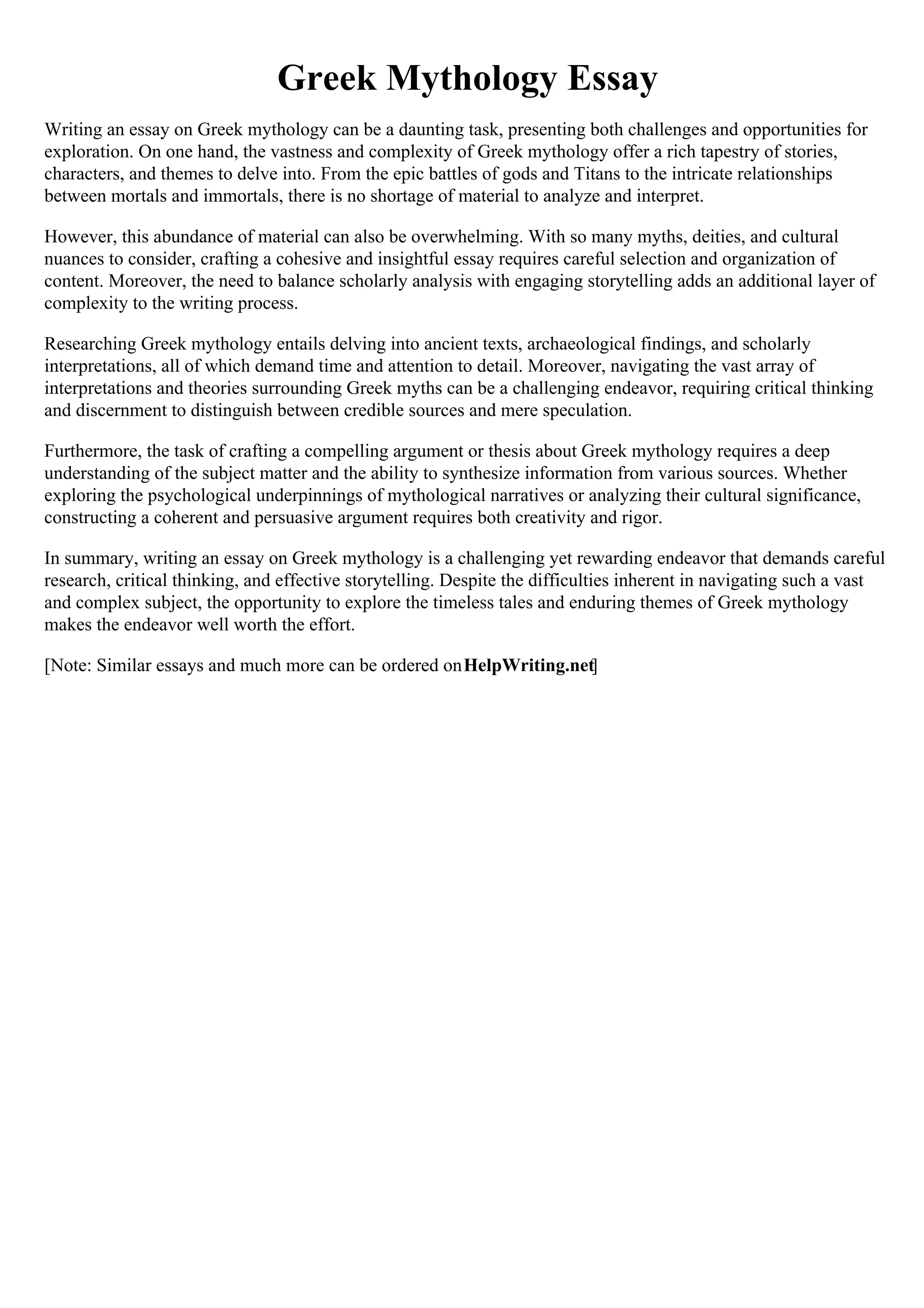 Greek Mythology Essay | PDF