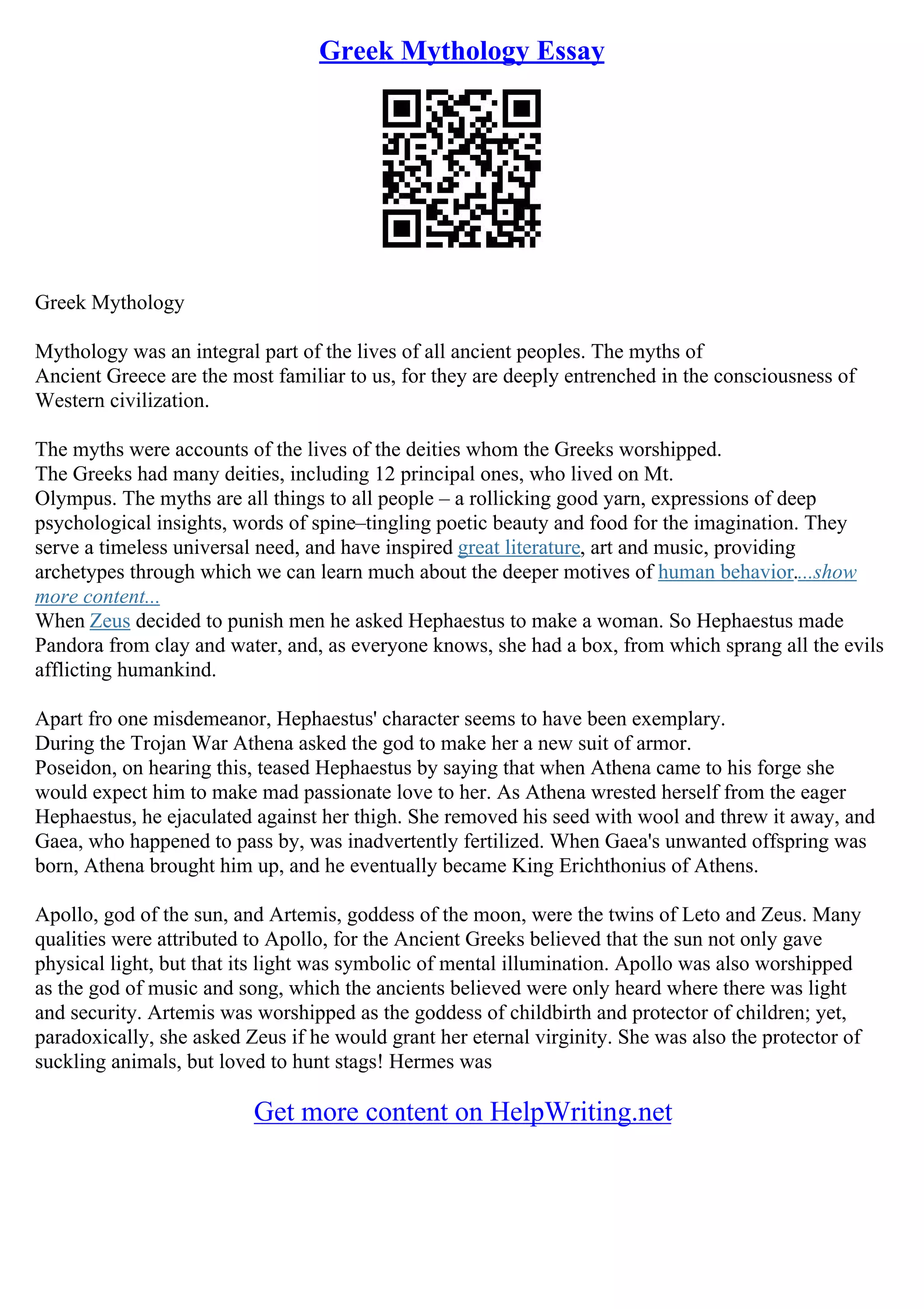 Greek Mythology Essays | PDF | Sleep Disorders | Diseases and Conditions