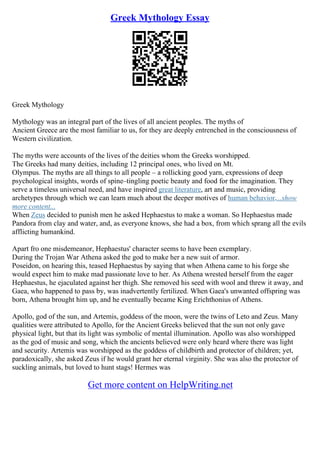 Greek Mythology Essays | PDF | Sleep Disorders | Diseases and Conditions