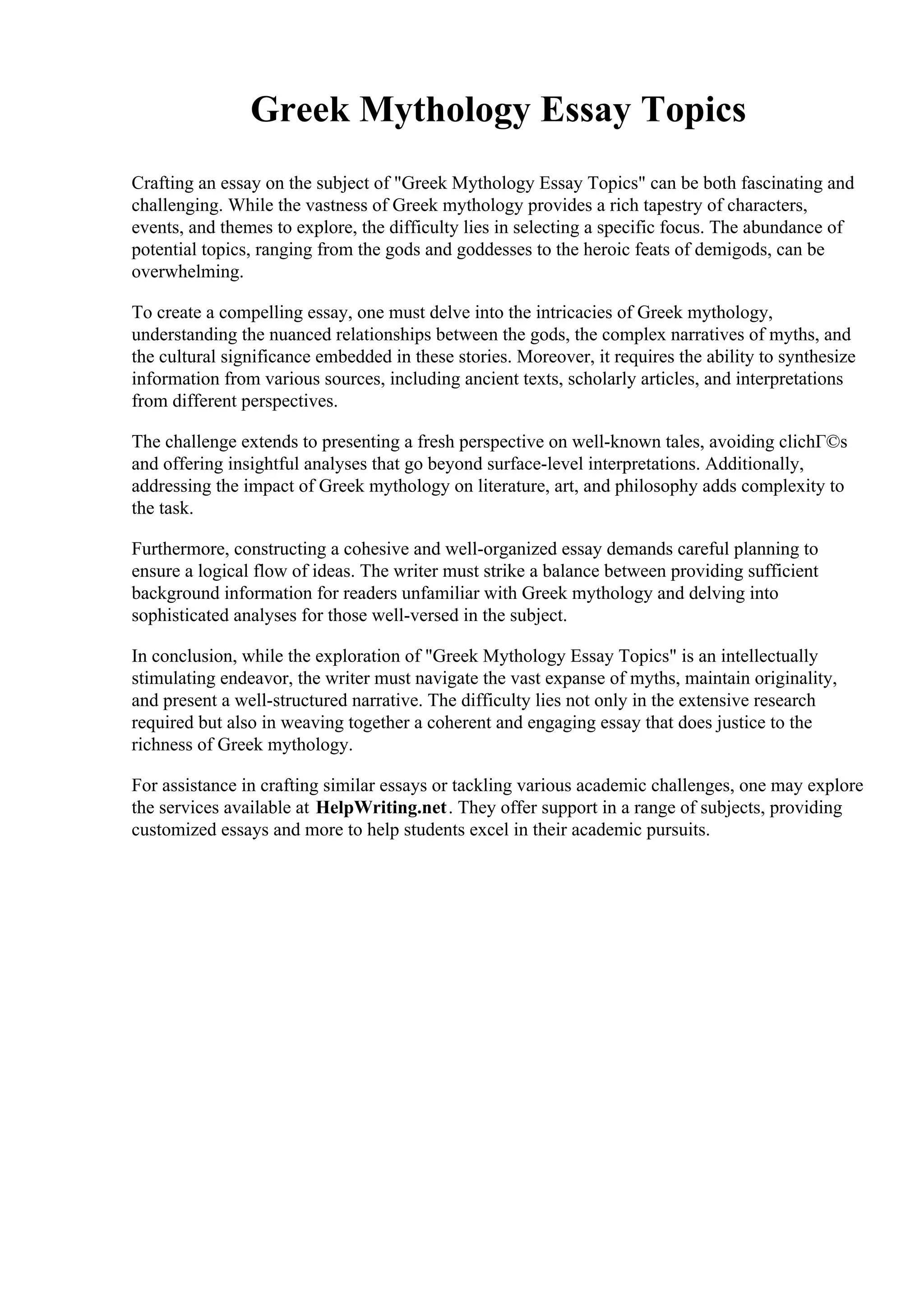 Greek Mythology Essay Topics | PDF