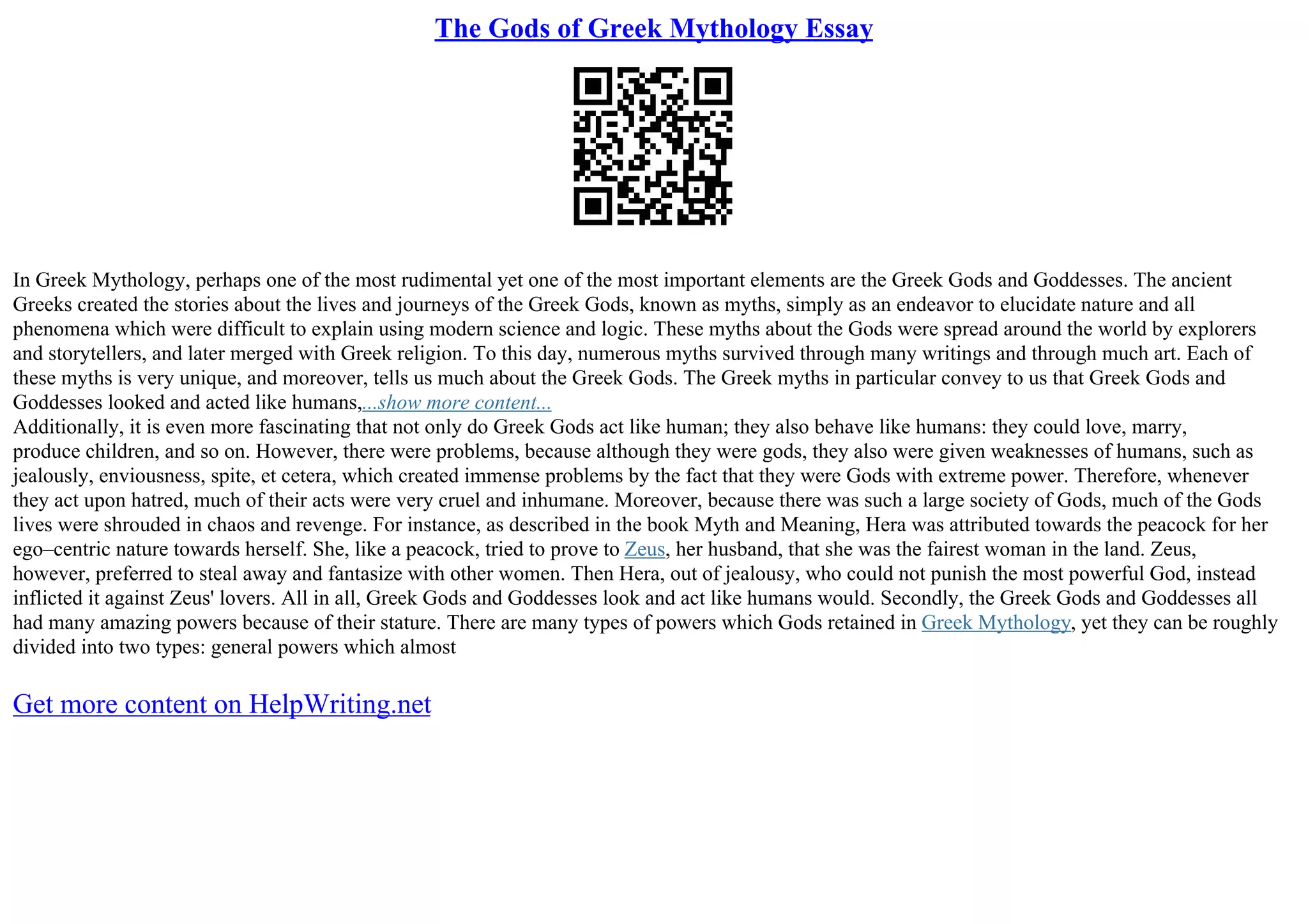 Greek Mythology Outline | PDF